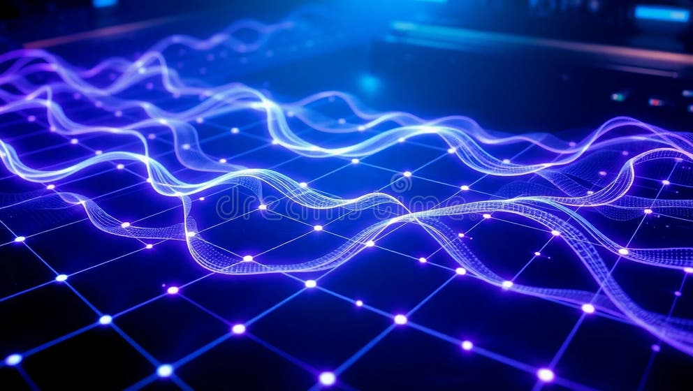 Abstract Blue Network with Glowing Nodes and Wavy Lines Representing ...