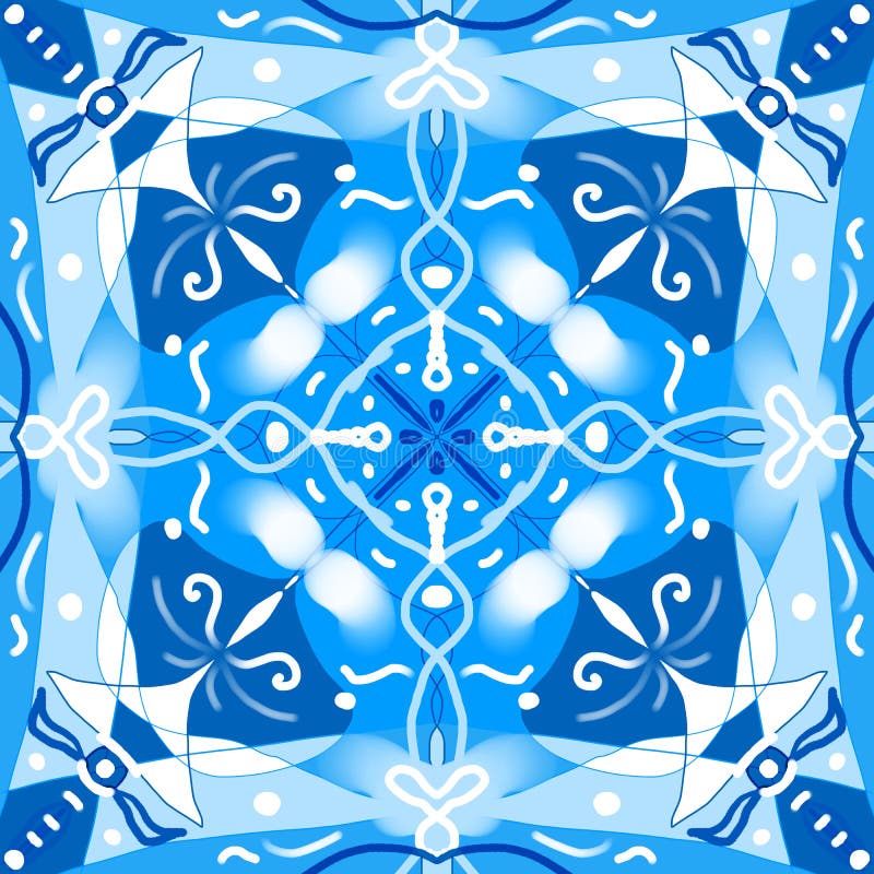 Blue Abstract Pattern, Vintage Decorative Elements. Majolica Drawing ...