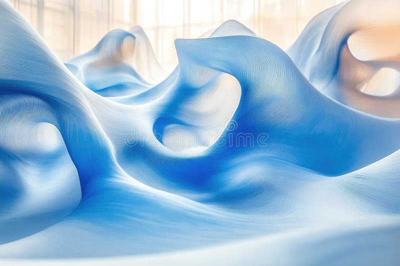 A Blue Abstract Sculpture of Waves in a Room with Modern Interior ...