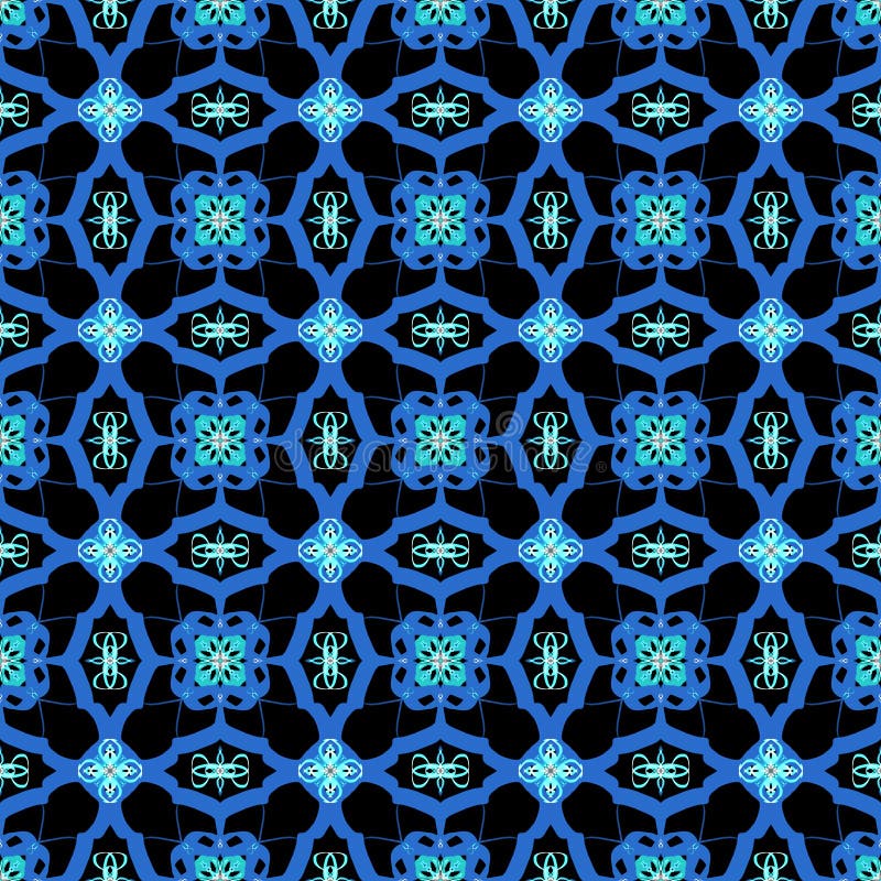 Blue Abstract Seamless Pattern Design on a Black Background Stock ...
