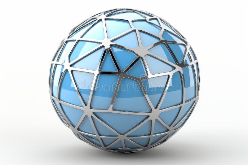Blue Abstract Sphere, Global Network Concept. 3D Rendering of Geometric ...