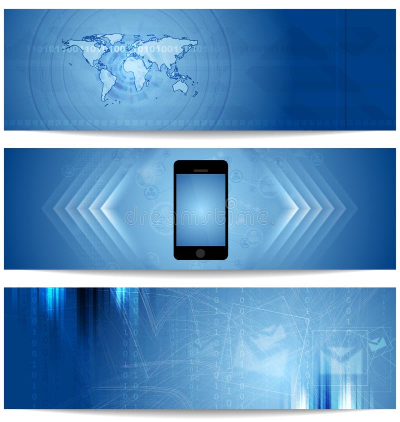 Blue Abstract Tech Banners for Web Design Stock Vector - Illustration ...