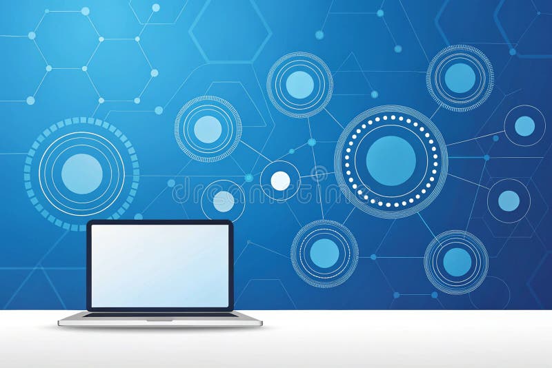 Blue Abstract Technology Mesh Background with Circles, Illustration ...