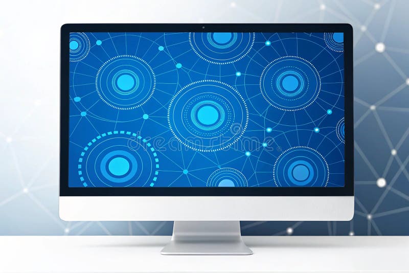 Blue Abstract Technology Mesh Background with Circles, Illustration ...