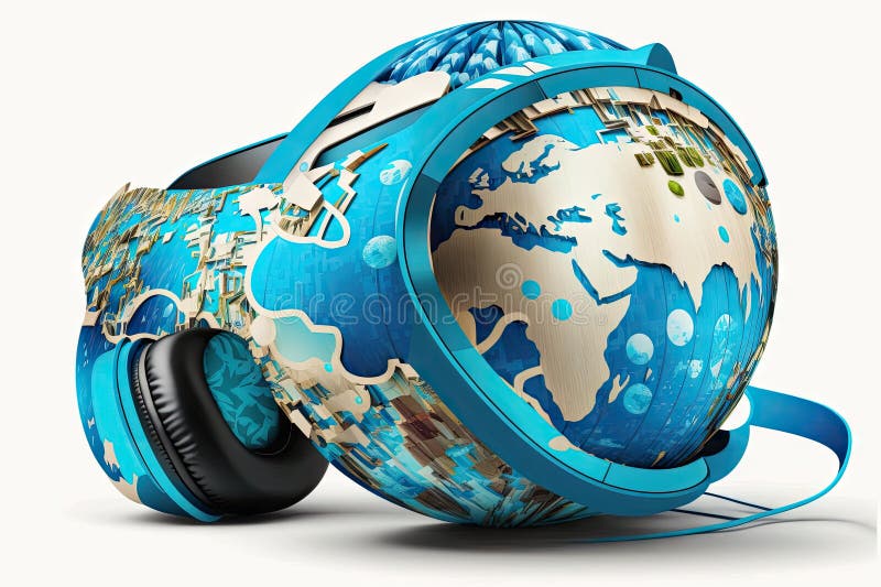 Blue Abstract Virtual Reality Gaming Headset with Globe Stock ...