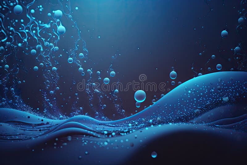 Blue Abstract Wave Background with Floating Particles and Droplets ...