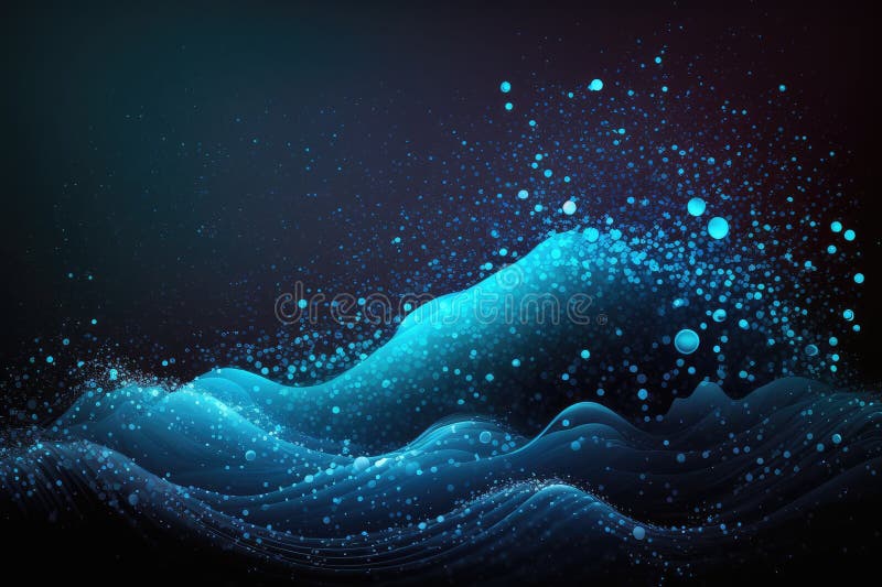 Blue Abstract Wave Background with Floating Particles and Droplets ...