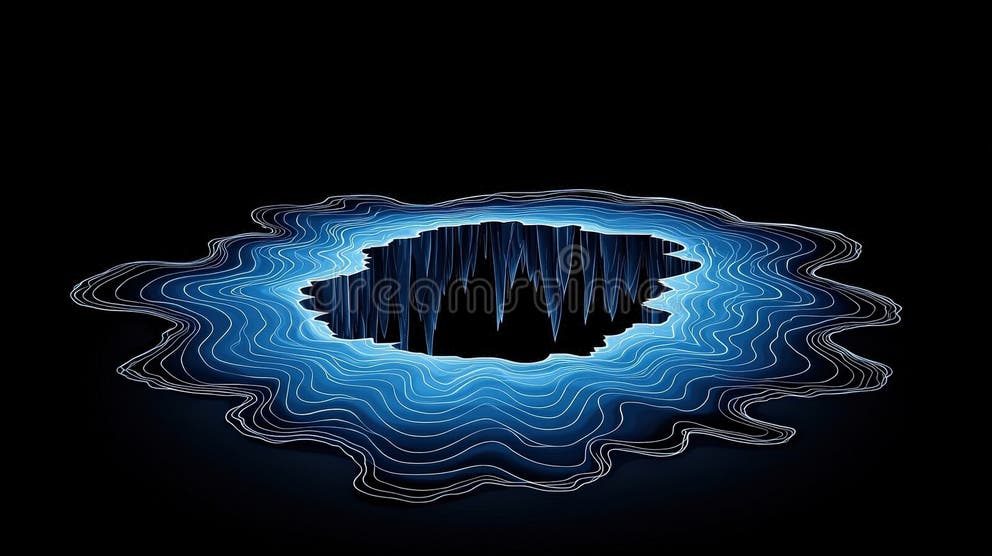 Blue Abstract Wave Design with Depth and Contours Featuring a Central Dark Void Effect Stock ...