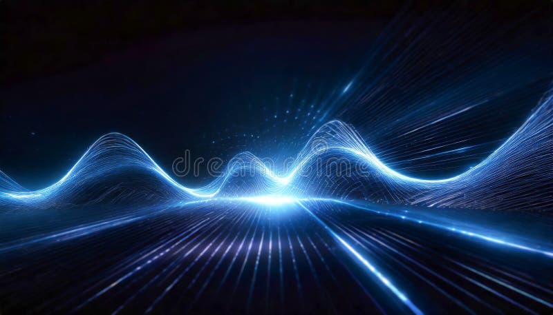 Blue Abstract Wave Light Background with Lights Waving from Sides Stock ...