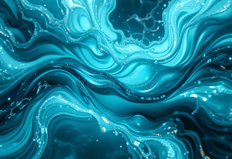 Blue Abstract Waves with Glowing Particles in Surreal Scene Stock ...