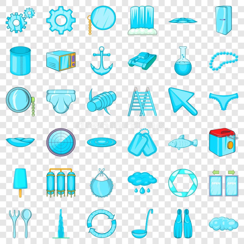 Blue Accessories Icons Set, Cartoon Style Stock Vector - Illustration ...