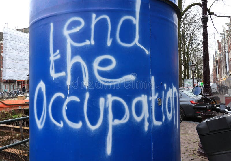 Blue Advertising Column with End the Occupation Text in Amsterdam ...