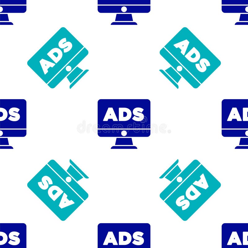 Blue Advertising Icon Isolated Seamless Pattern on White Background ...