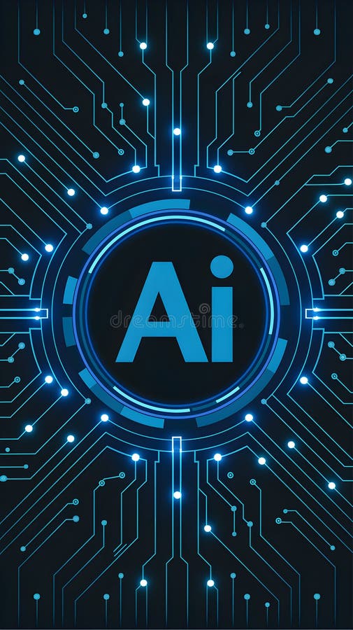 Blue AI Symbol with Glowing Circles and Dots, Futuristic Tech Theme ...