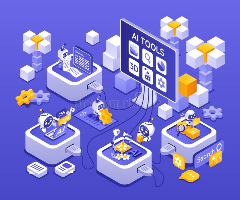 Blue AI Tools Isometric Illustration Stock Illustration - Illustration ...
