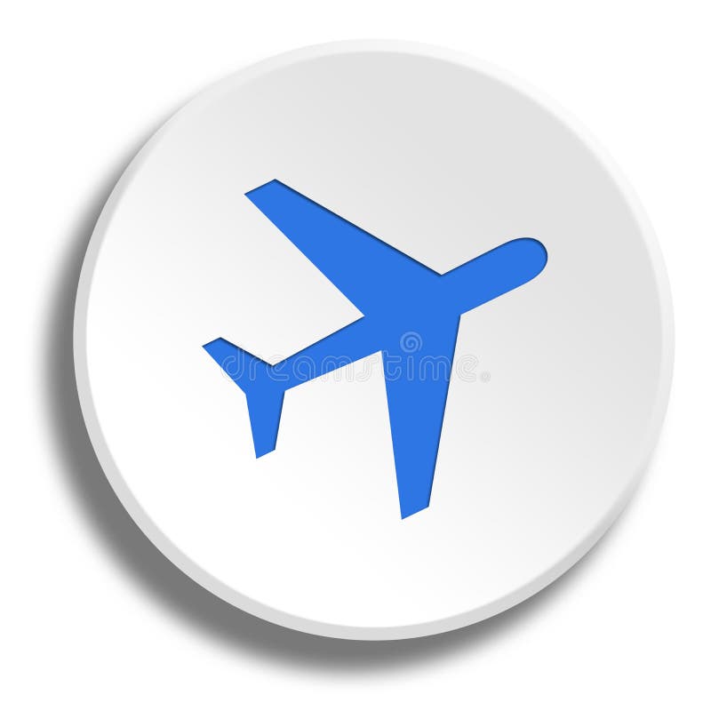 Blue Aircraft in Round White Button with Shadow Stock Illustration ...