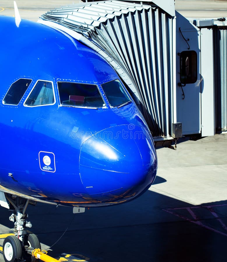 Blue Airplane are Ready for Loading Passengers Stock Image - Image of ...