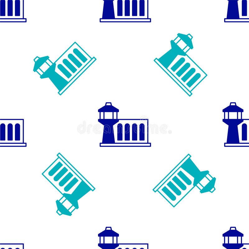 Blue Airport Control Tower Icon Isolated Seamless Pattern on White ...