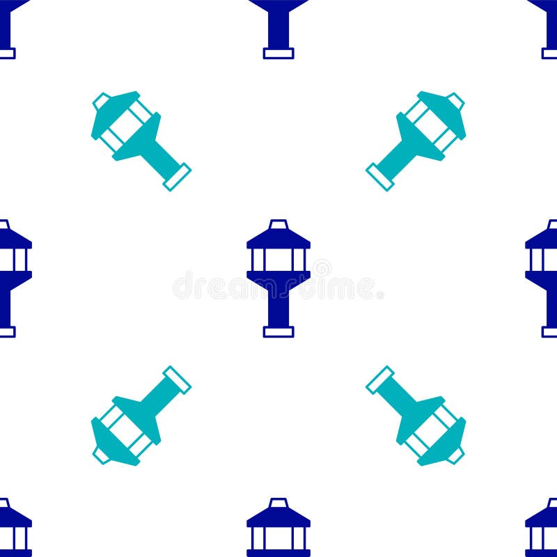 Blue Airport Control Tower Icon Isolated Seamless Pattern on White ...