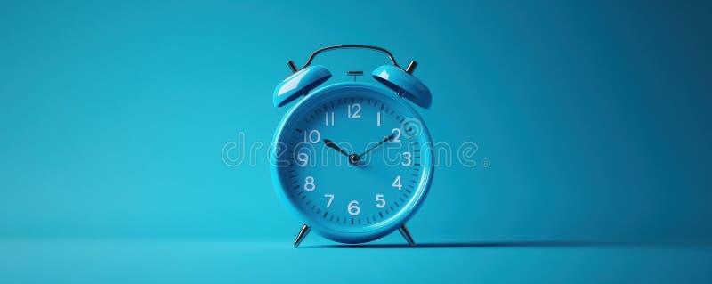 Blue Alarm Clock Displayed Prominently Against a Solid Blue Background ...