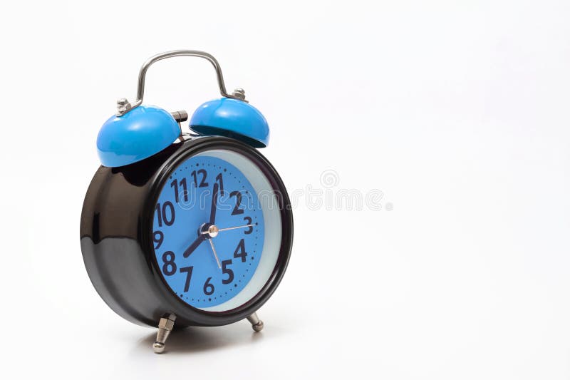 Blue Alarm Clock on a White Background, Close-up. Side View Stock Image ...