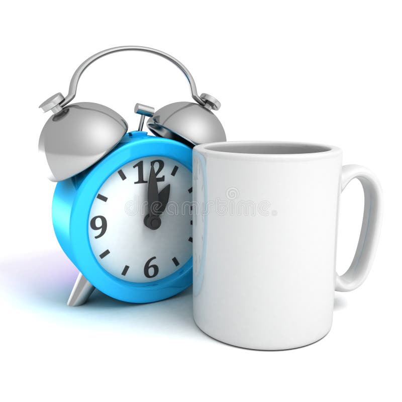 Blue Alarm Clock with White Coffee Mug Stock Illustration ...