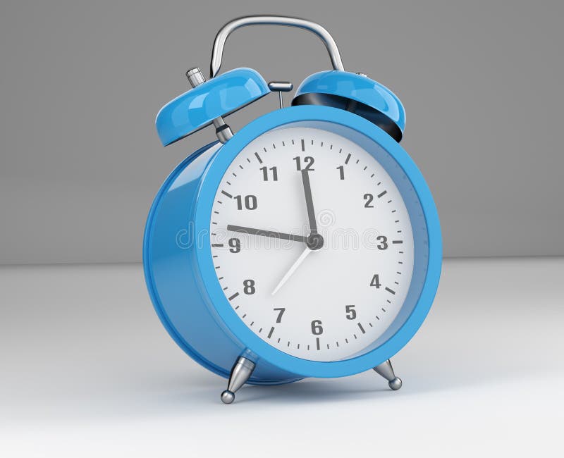 Blue Alarm Clock on a White Desk Stock Illustration - Illustration of ...
