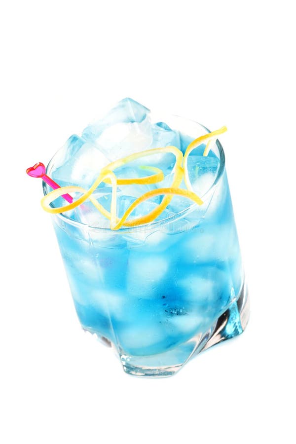 Blue Alcohol Cocktail with Lemon Slices Stock Photo - Image of ...