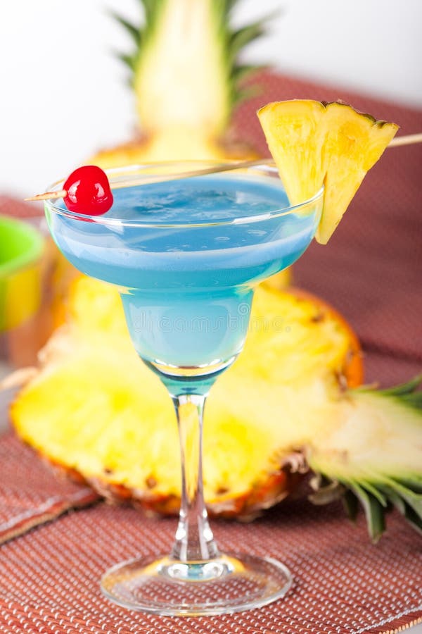 Blue Alcohol Cocktail with Cherry Stock Image - Image of margarita ...