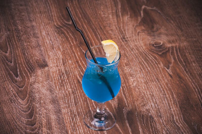 Blue Alcohol Cocktail in High Glass Stock Image - Image of lemon, high ...