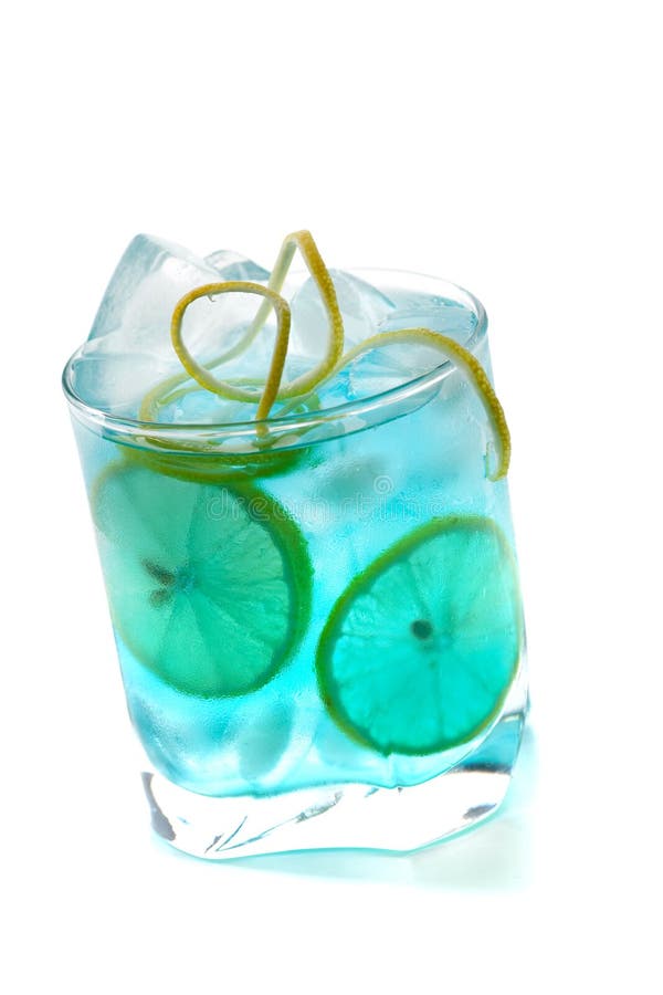 Blue Alcohol Cocktail with Pineapple and Cherry Stock Image - Image of ...