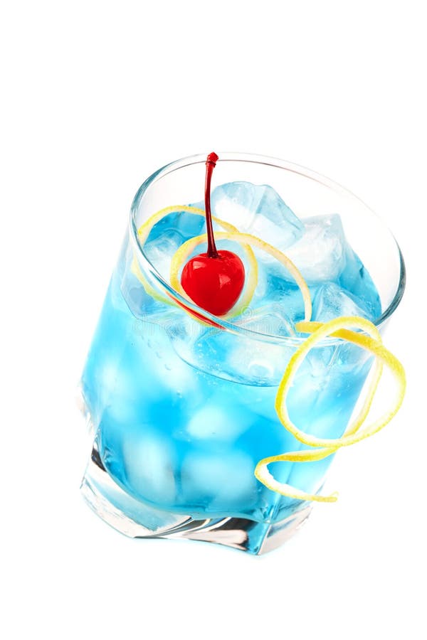 Blue Alcohol Cocktail with Pineapple and Cherry Stock Image - Image of ...