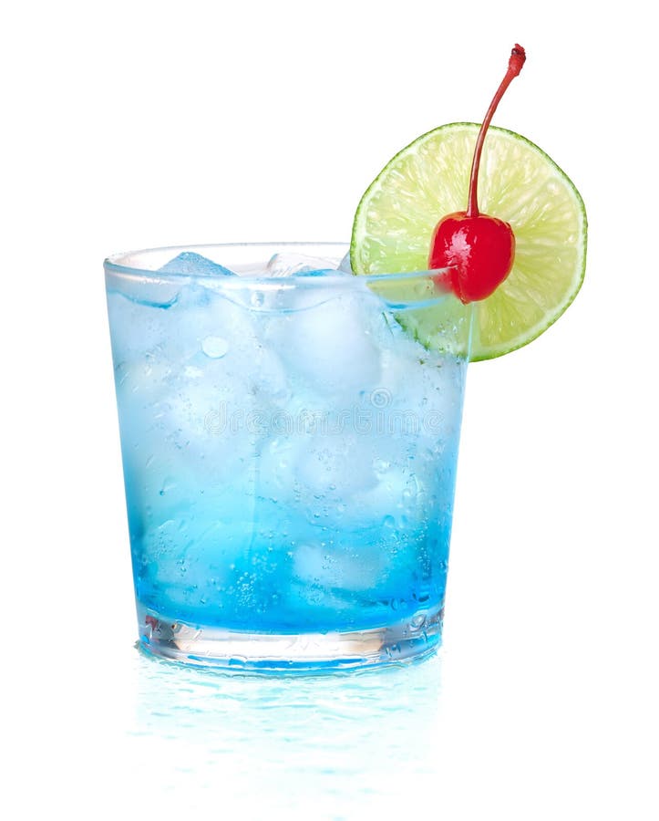 Blue Alcohol Cocktail with Pineapple and Cherry Stock Image - Image of ...