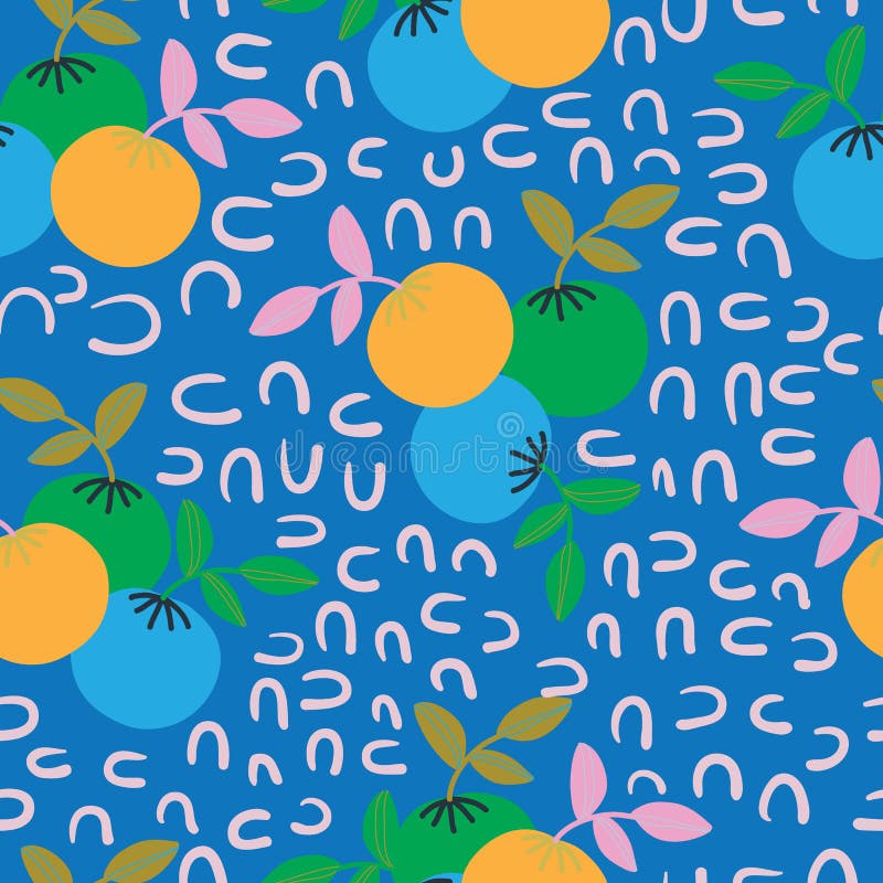 Blue All Over Branches and Oranges Seamless Pattern Background Design ...