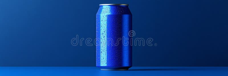 Blue Aluminum Can with Condensation on Blue Background. Beverage ...