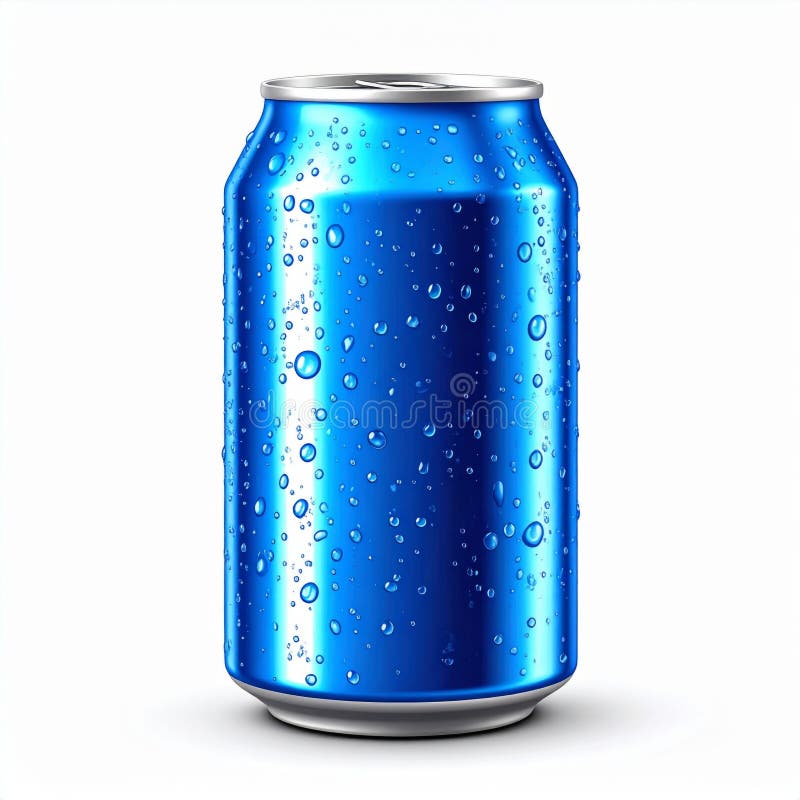 Blue Aluminum Can with Condensation on White Background Stock ...