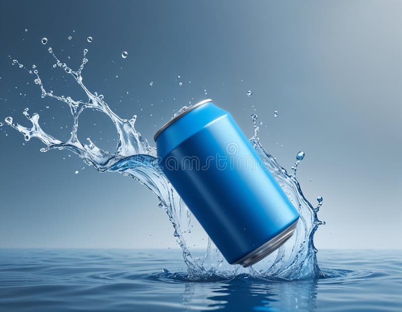 Blue Aluminum Can Mockup Splashing into Water Stock Illustration ...