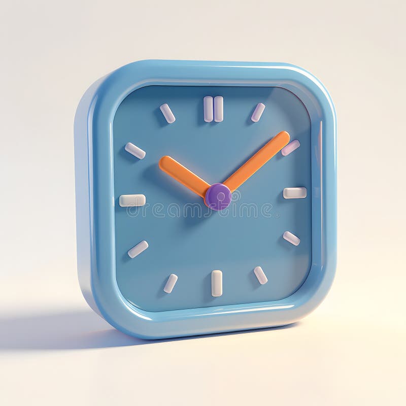 Blue Analog Clock with Orange Hands Stock Illustration - Illustration ...