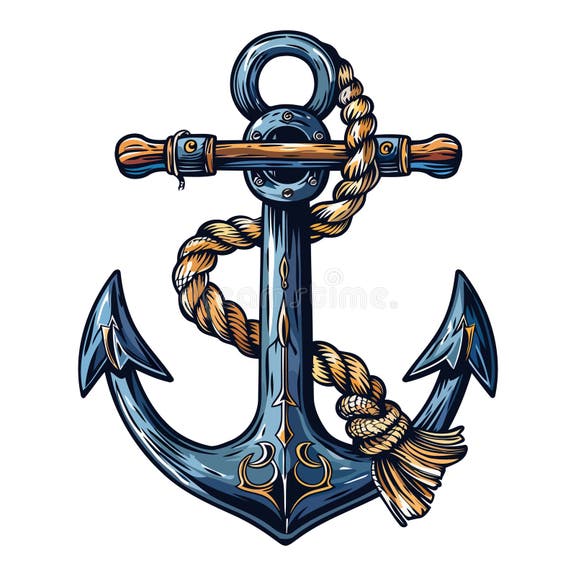 Blue Anchor with Rope Design. Stock Illustration - Illustration of ...