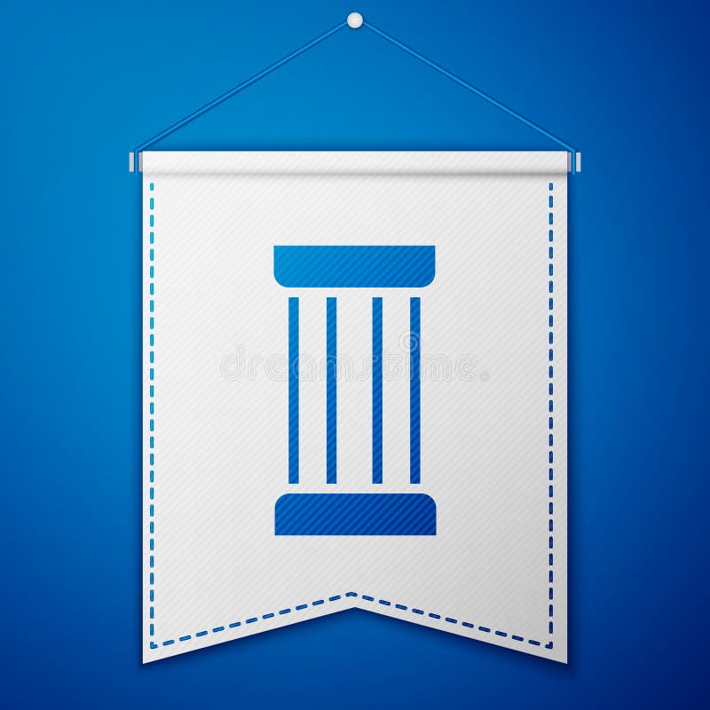 Blue Ancient Column Icon Isolated on Blue Background. White Pennant ...