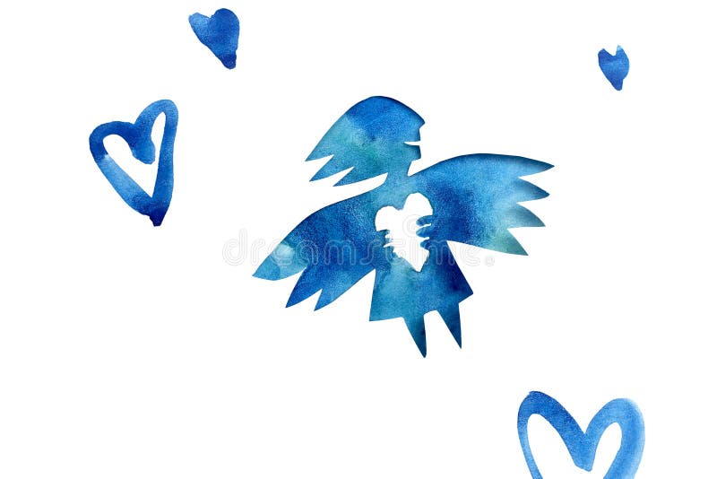 Blue Angel of Love with Heart Stock Illustration - Illustration of ...