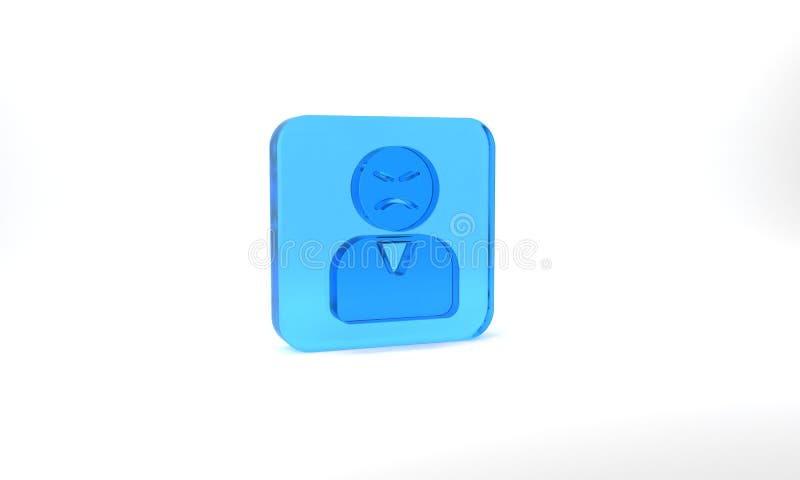 Blue Angry Customer Icon Isolated on Grey Background. Glass Square ...