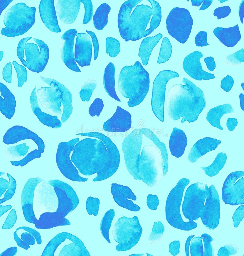 Blue Animal Watercolor Seamless Monochrome Pattern with Leopard Skin ...