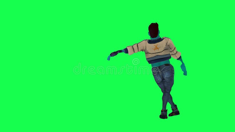 Blue Animated Man Dancing in Carnival from Opposite Angle on Green ...