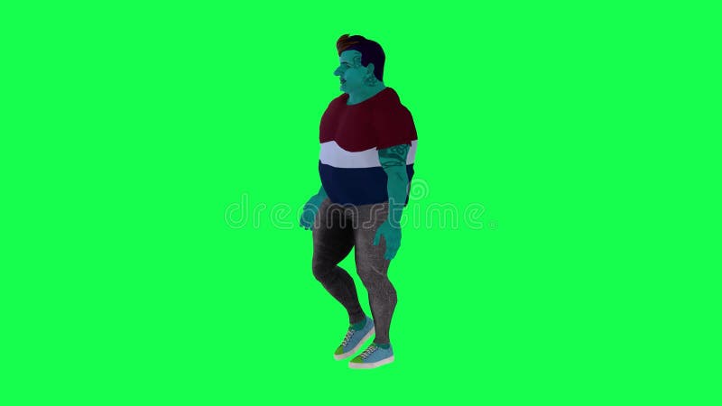Blue Animated Man Walking from Right Angle on Green Screen 3D People ...