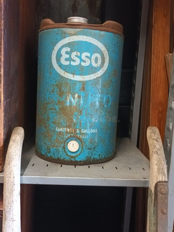 Blue Antique Esso oil drum editorial stock photo. Image of esso - 274220198