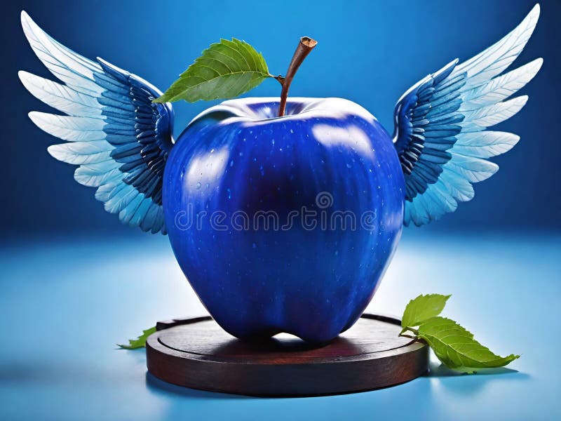 Blue Apple and a Blue Wings on the Background of the Light Stock ...