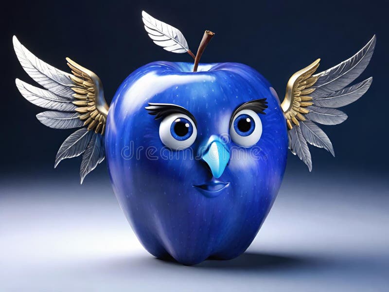 Blue Apple with Wings on a Dark Background Stock Illustration ...