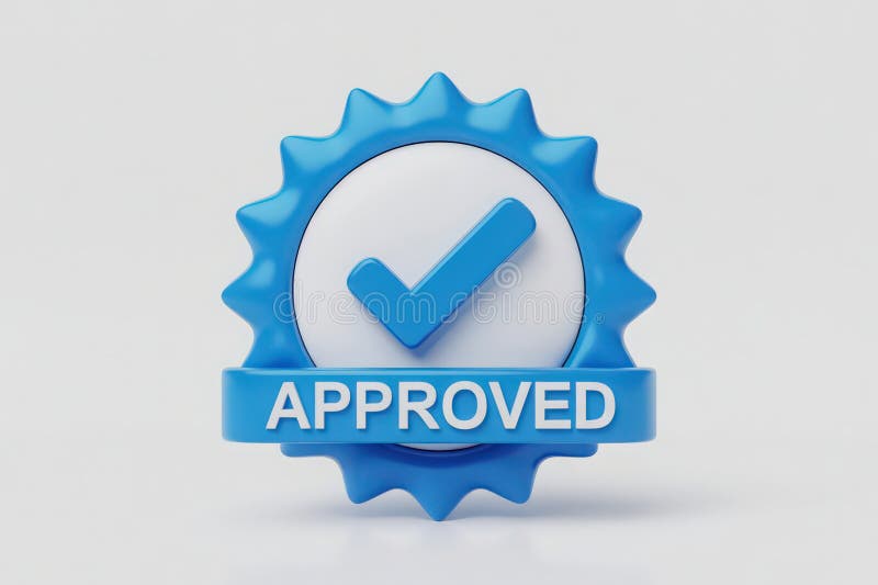 Blue Approved Badge with Check Mark Symbolizing Quality Assurance and ...