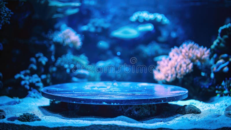 A Blue Aquarium with a Round Platform in the Middle Stock Illustration ...